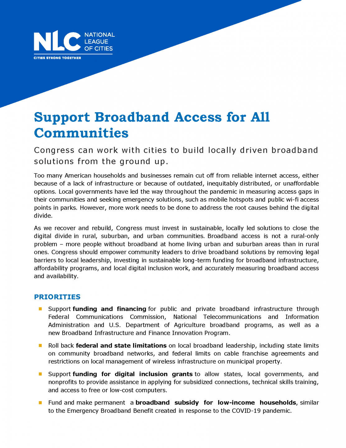 Support Broadband Access for All Communities - National League of Cities