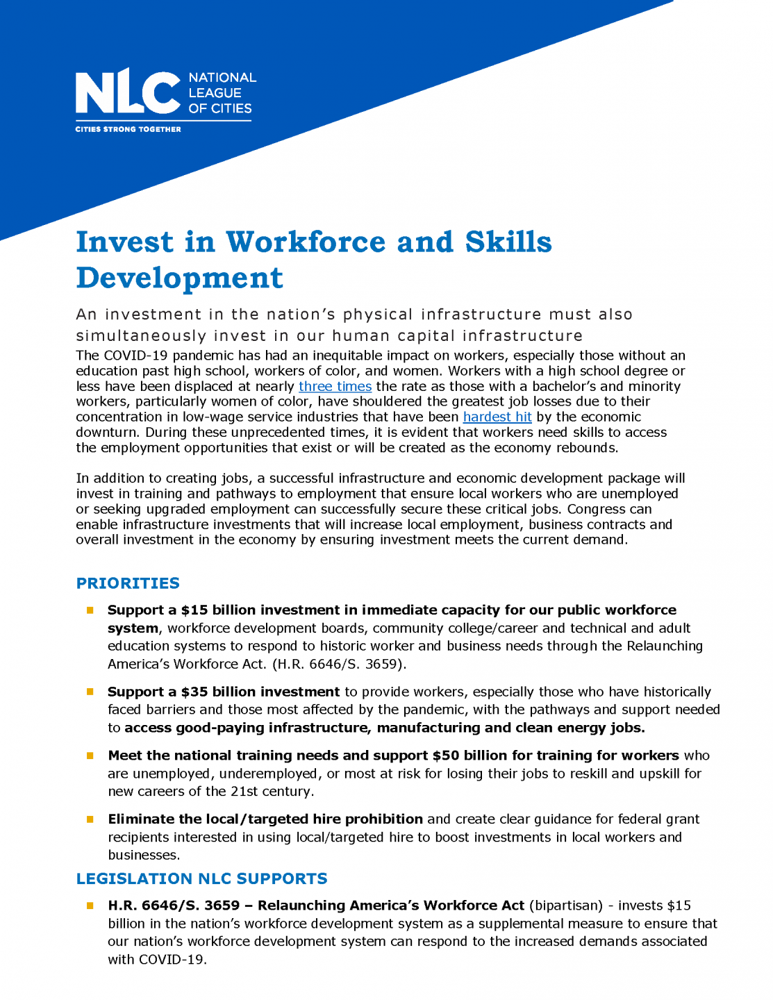 Invest in Workforce and Skills Development - National League of Cities