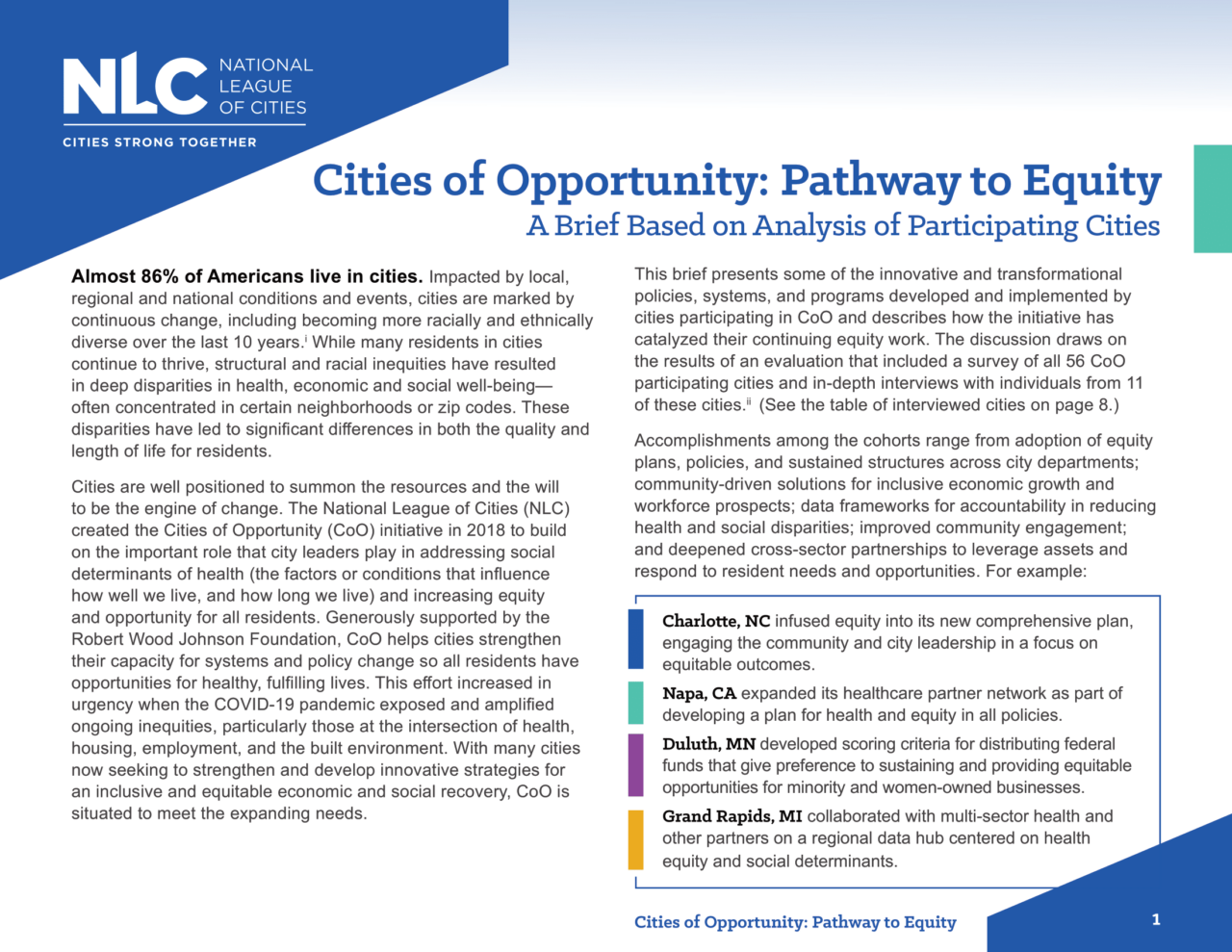 Cities of Opportunity: Pathway to Equity, A Brief Based on Analysis of ...